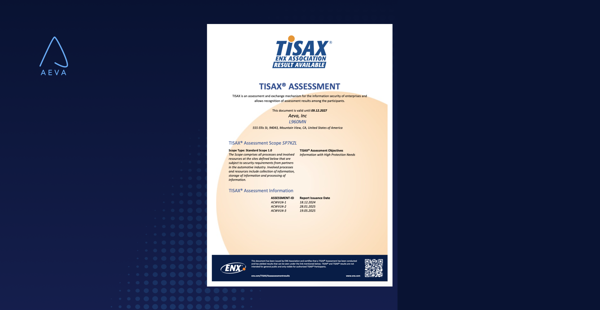 Aeva Achieves TISAX AL2 Certification, Strengthening Commitment to Automotive Information ...